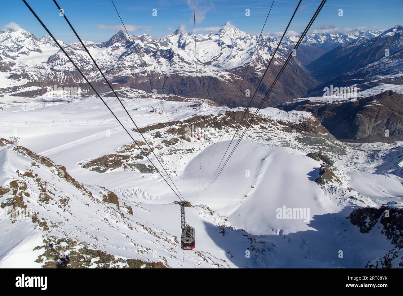 Zermatt, Switzerland, April 13, 2017: The cable car to Klein Matterhorn Mountain in the Swiss ...
