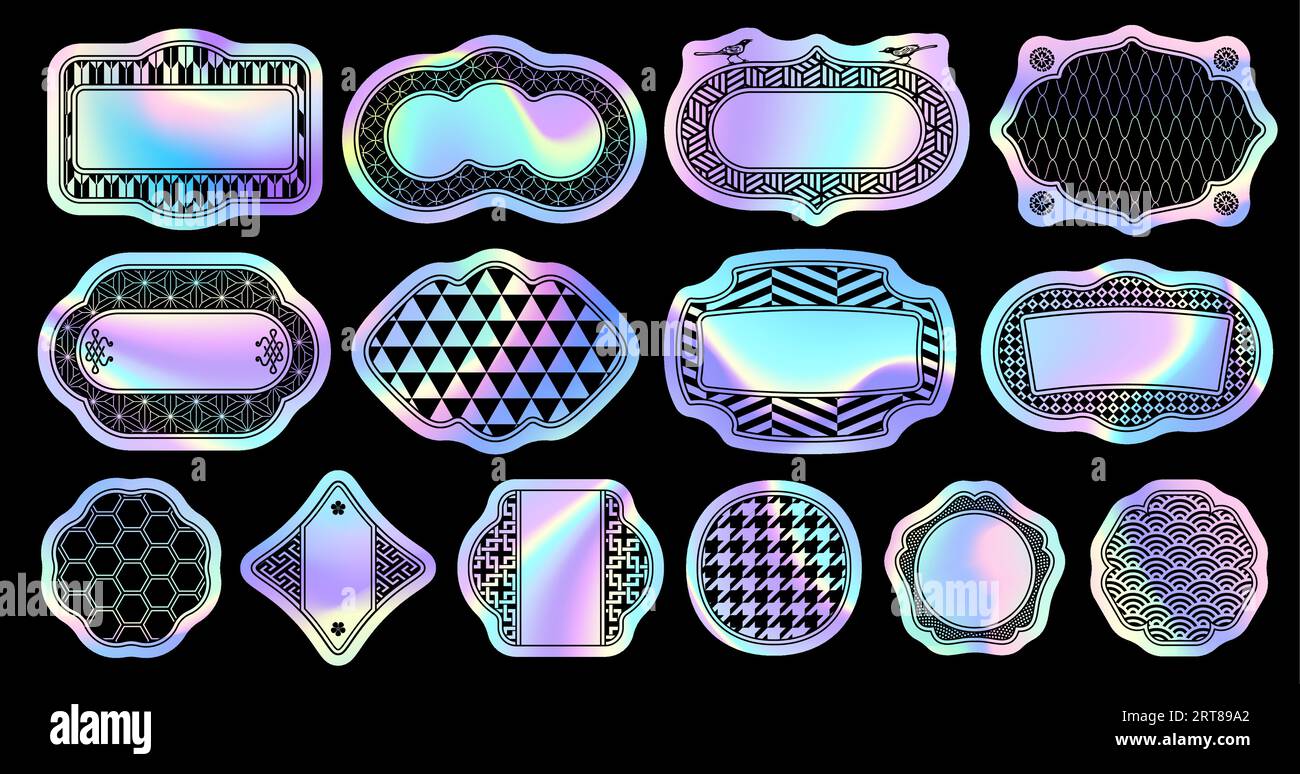 Japanese label set with hologram sticker design.It is vector data that ...