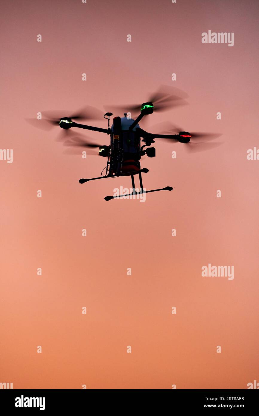 Inovation drone with automated external defibrilator aed flying in ...