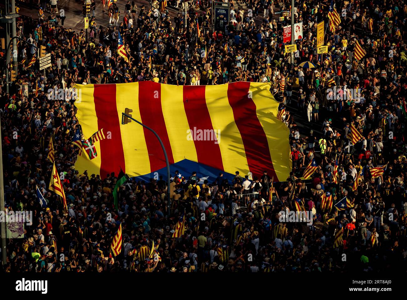Barcelona, Spain. 11th Sep, 2023. Pro-independence activist carry a ...