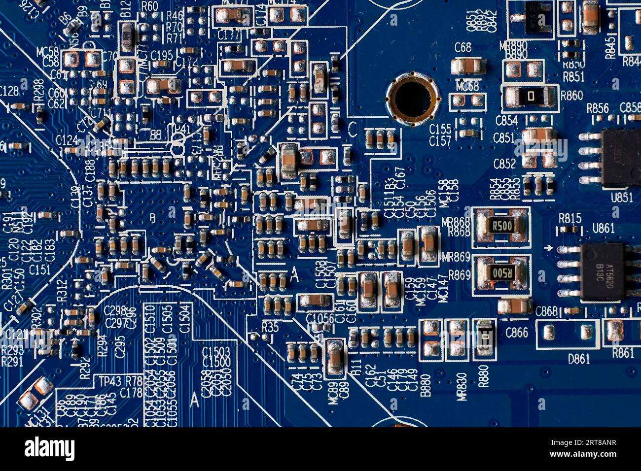 Printed circuit Board with chips and radio components electronics Stock ...
