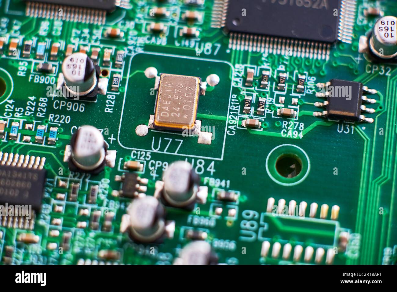 Printed circuit Board with chips and radio components electronics Stock ...