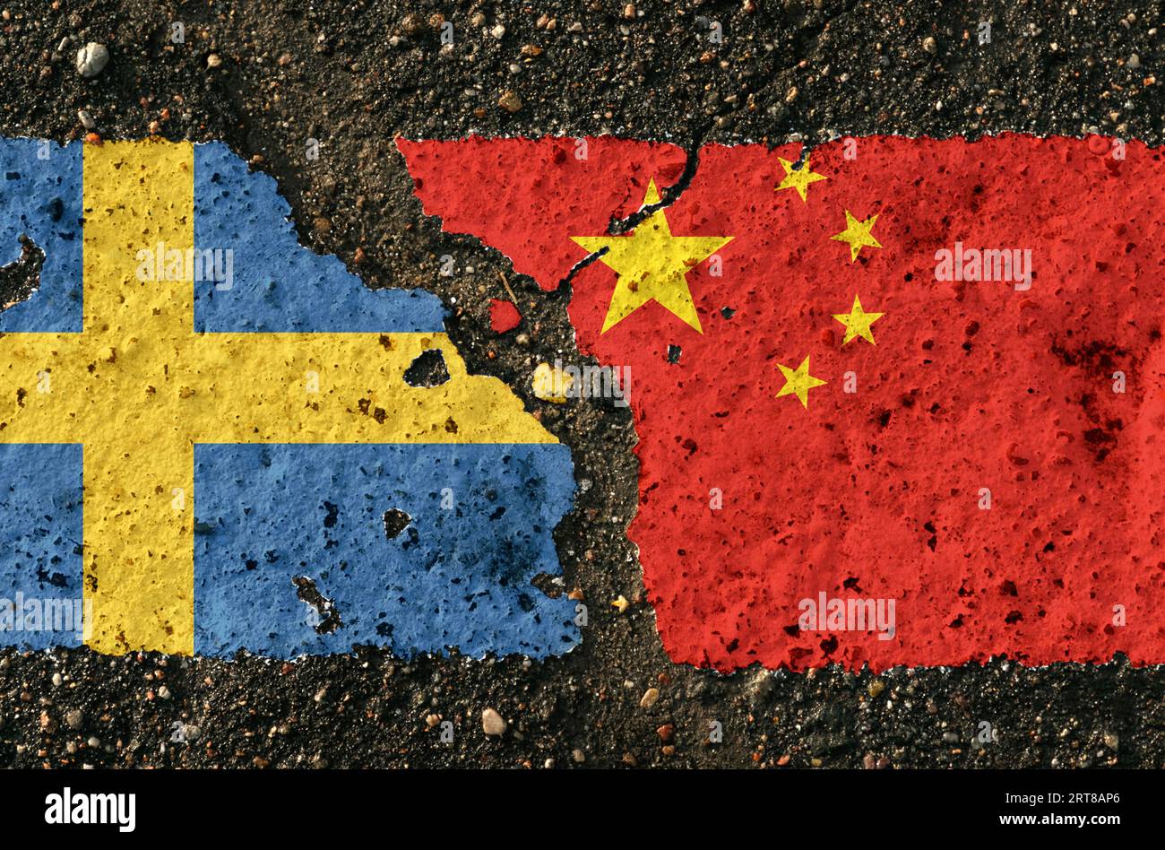On the pavement are images of the flags of Sweden and China, as a ...