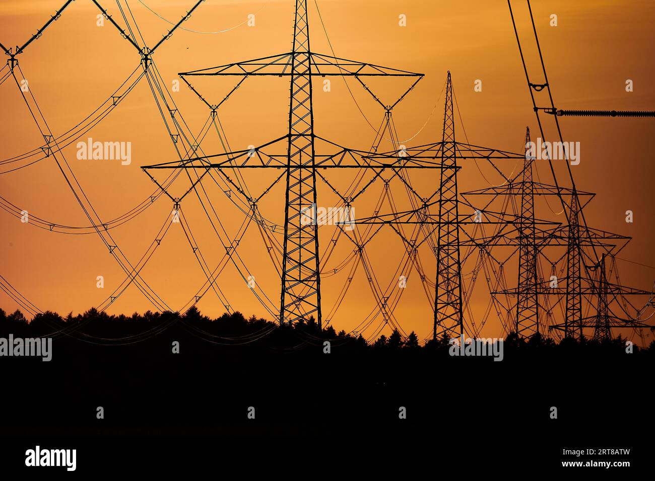 Electricity transportation with hgh voltage wire on pylon Stock Photo ...