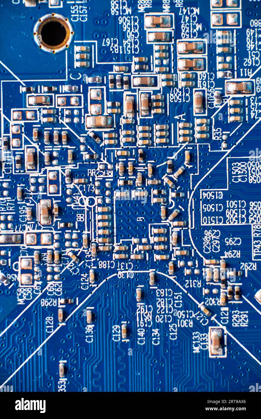 Printed circuit Board with chips and radio components electronics Stock ...