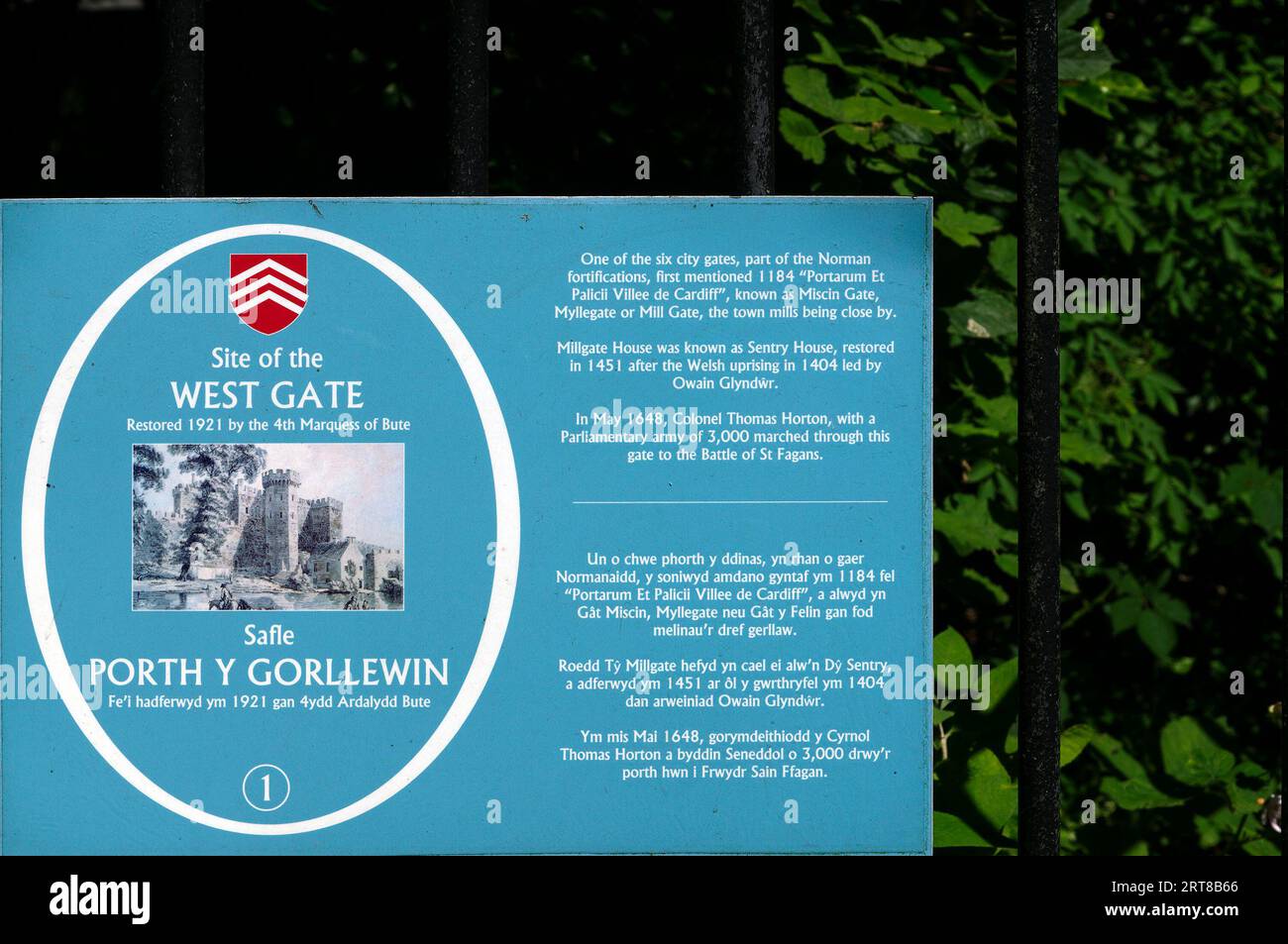 Information board for Site of West Gate, Bute Park, Cardiff Stock Photo ...