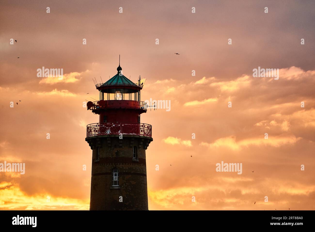 Drone view of lighthouses in sunset from northern part of island of ...