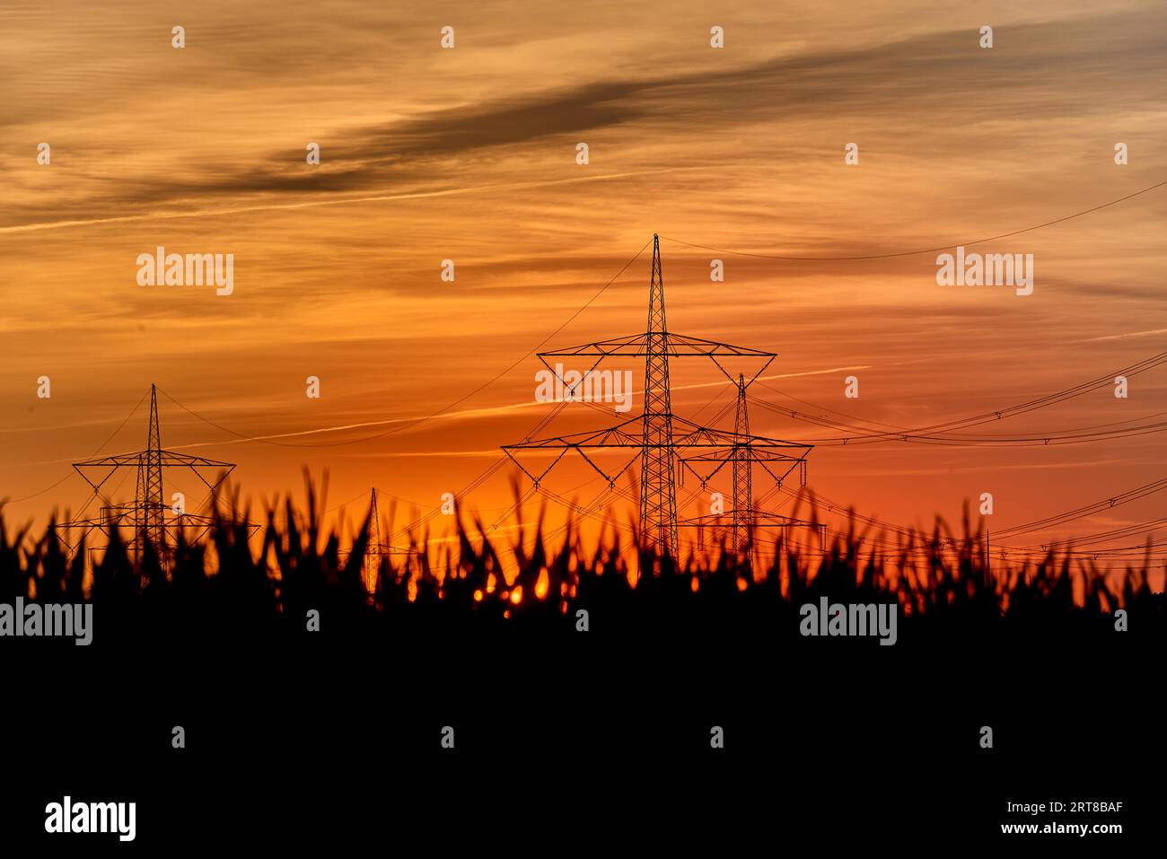 Electricity transportation with hgh voltage wire on pylon Stock Photo ...
