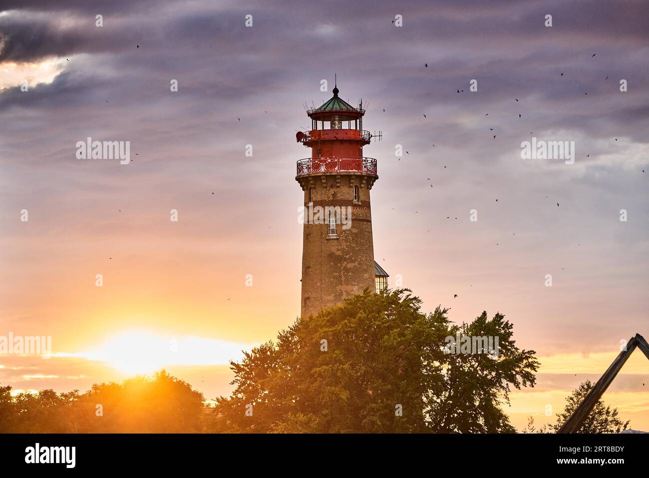 Drone view of lighthouses in sunset from northern part of island of ...