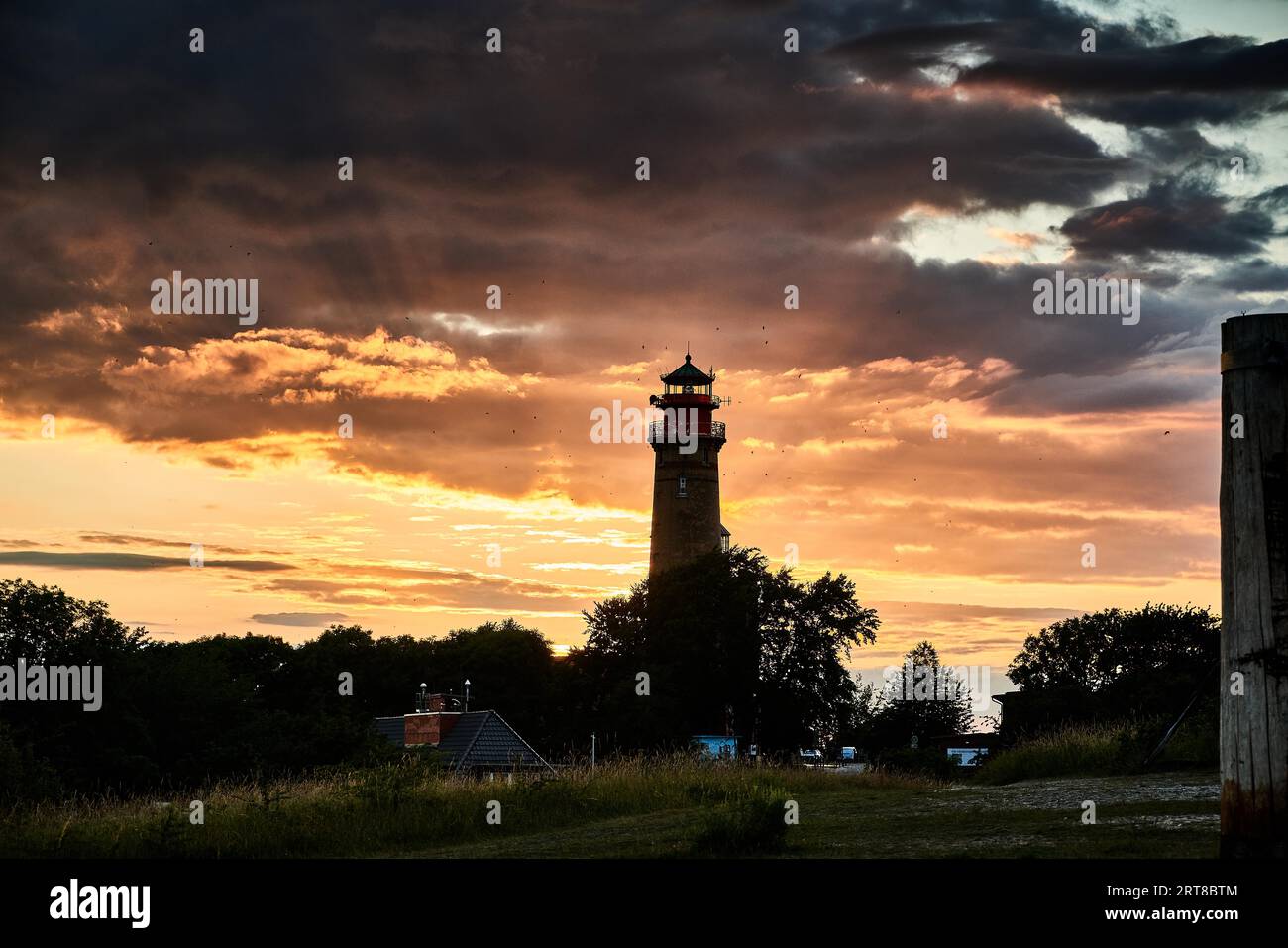 Drone view of lighthouses in sunset from northern part of island of ...