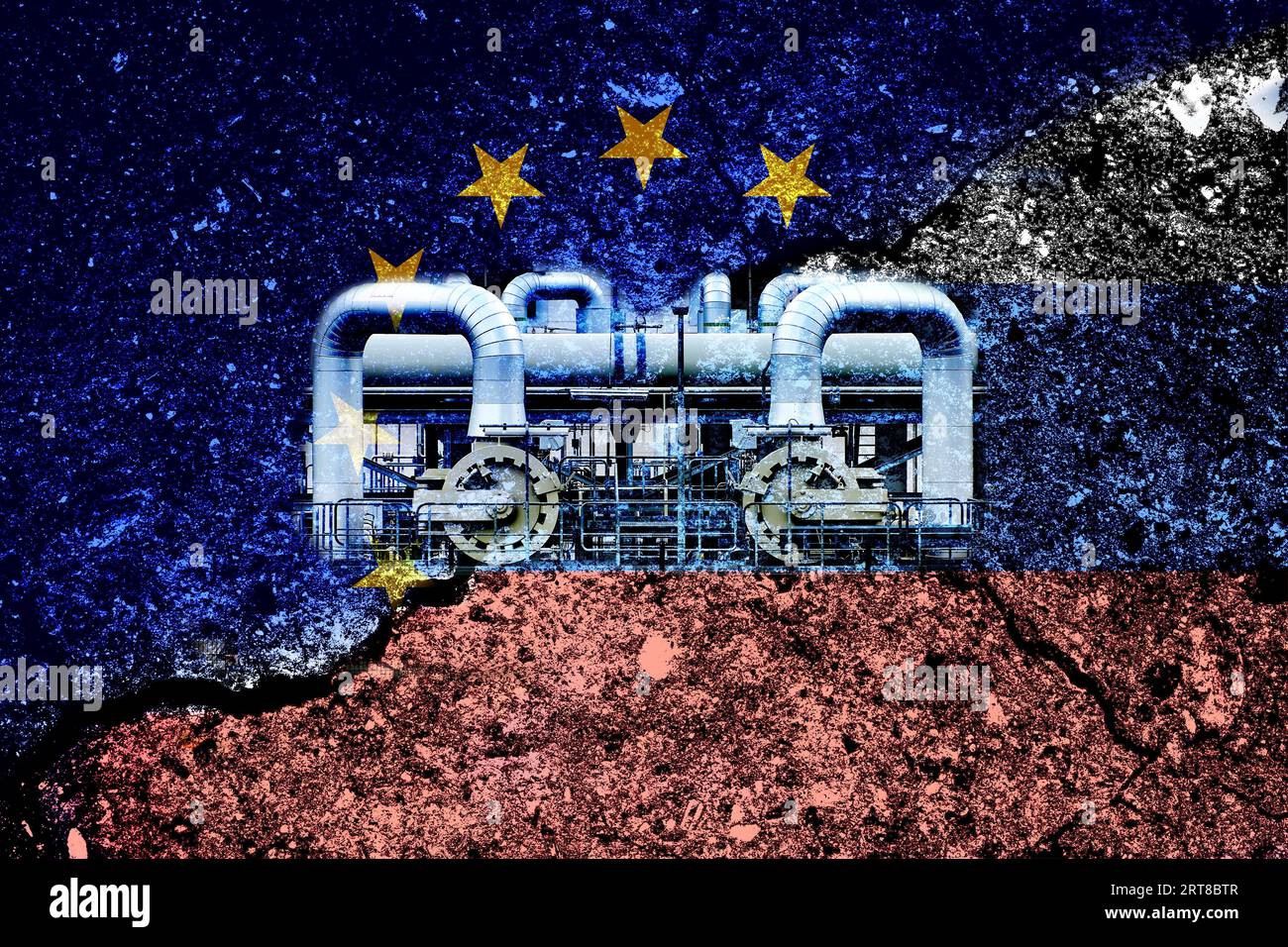 Graphic of flags of european union and russia around pipes of nord ...