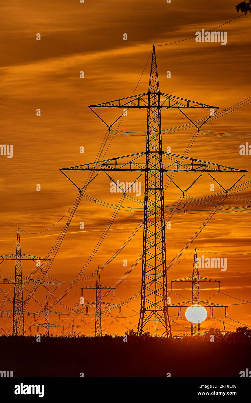 Electricity transportation with hgh voltage wire on pylon Stock Photo ...