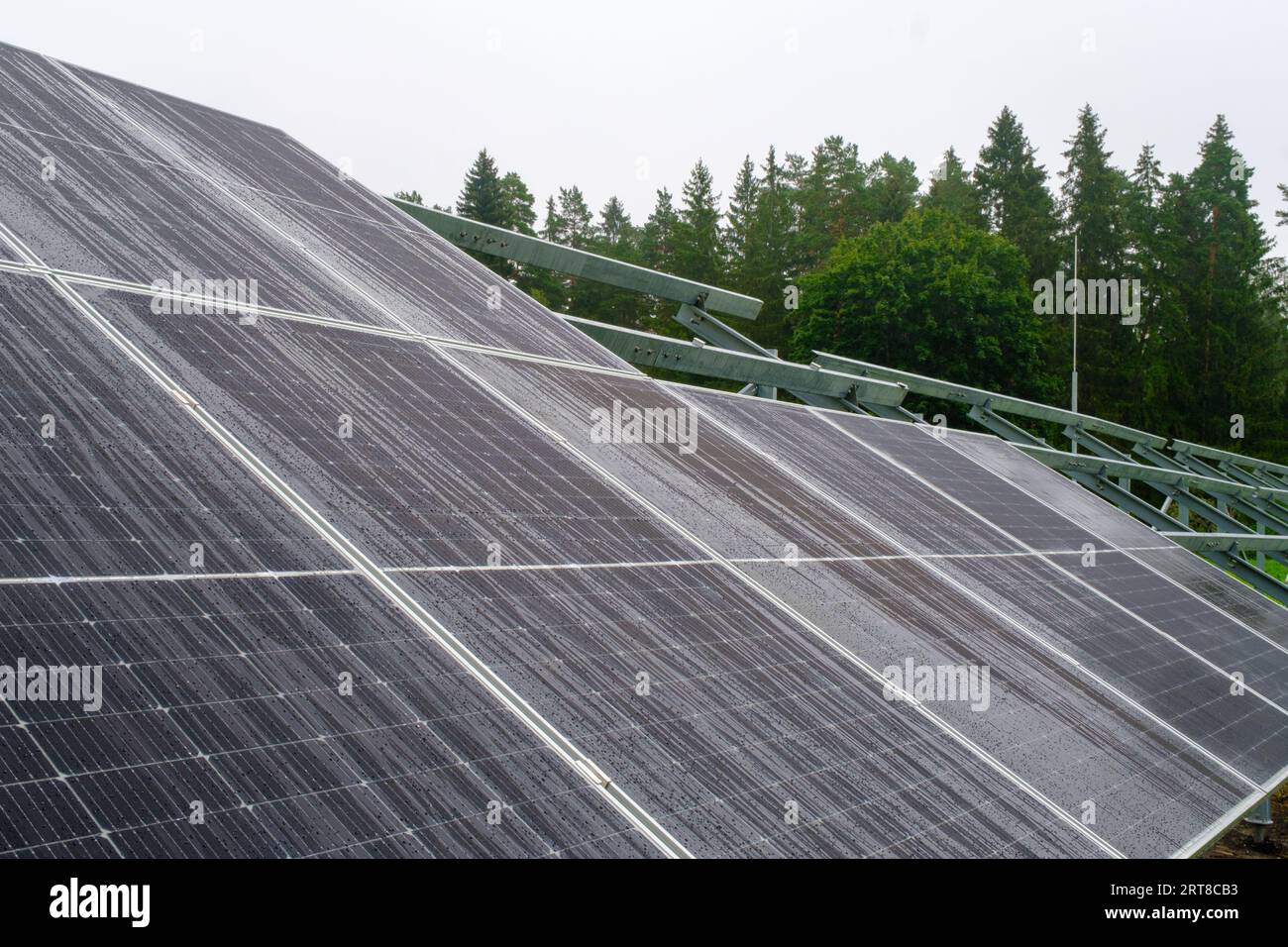 Solar panel with raindrops on nano coating. Renewable energy from the ...