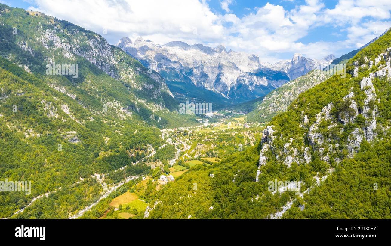 Aerial view in the valley of Theth National Park, Albania. albanian ...