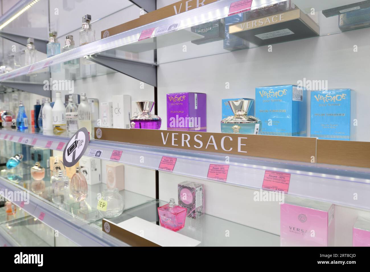 Moscow, Russia - Sept 10. 2023. Versace perfume in the Elize cosmetic ...