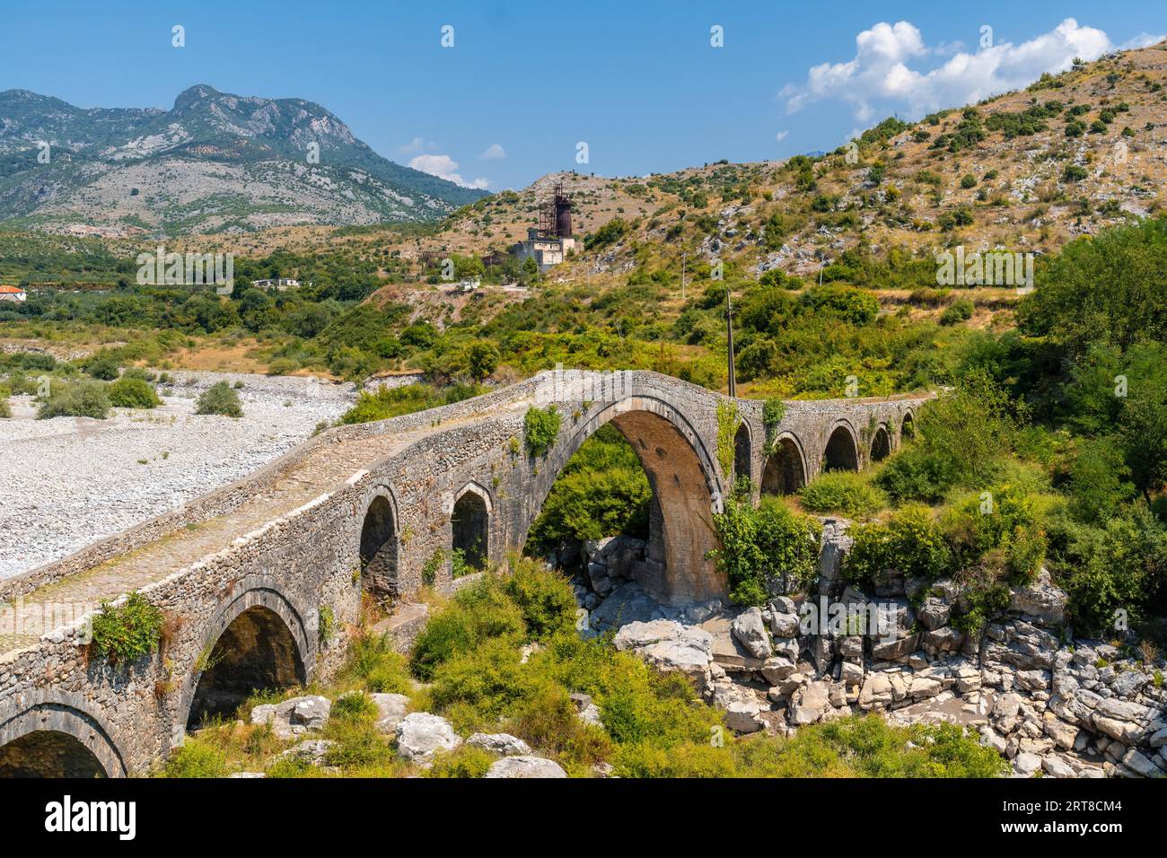 Summer view of the Old Mes bridge near Shkoder. Albania, Europe ...