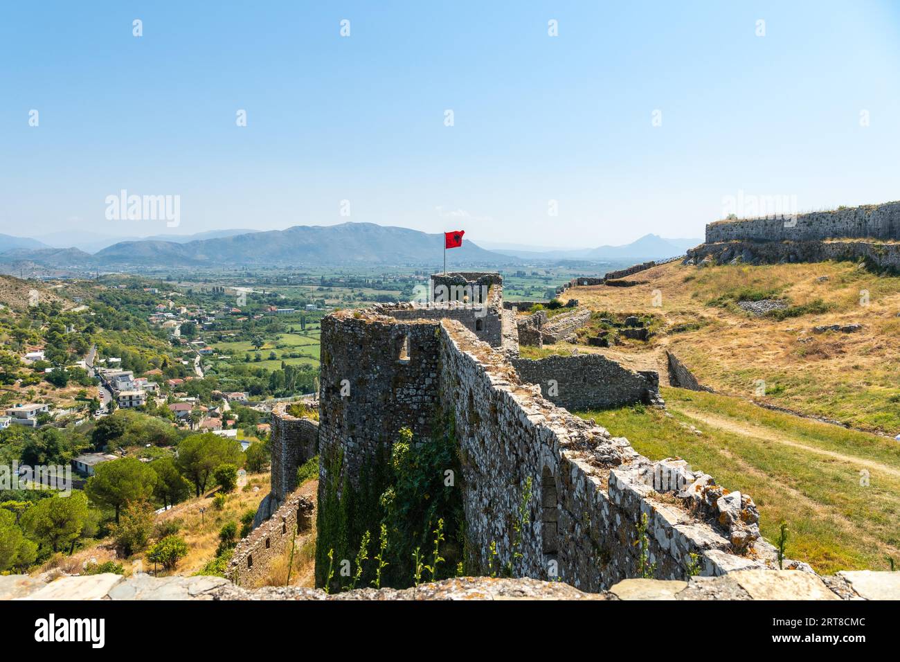The walls of Rozafa Castle and its citadel in the lakeside town Shkoder ...