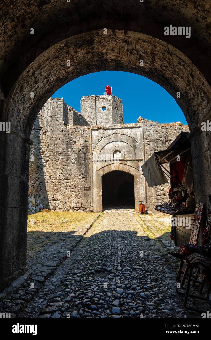 Entrance gate in the walls of Rozafa Castle and its citadel in the ...