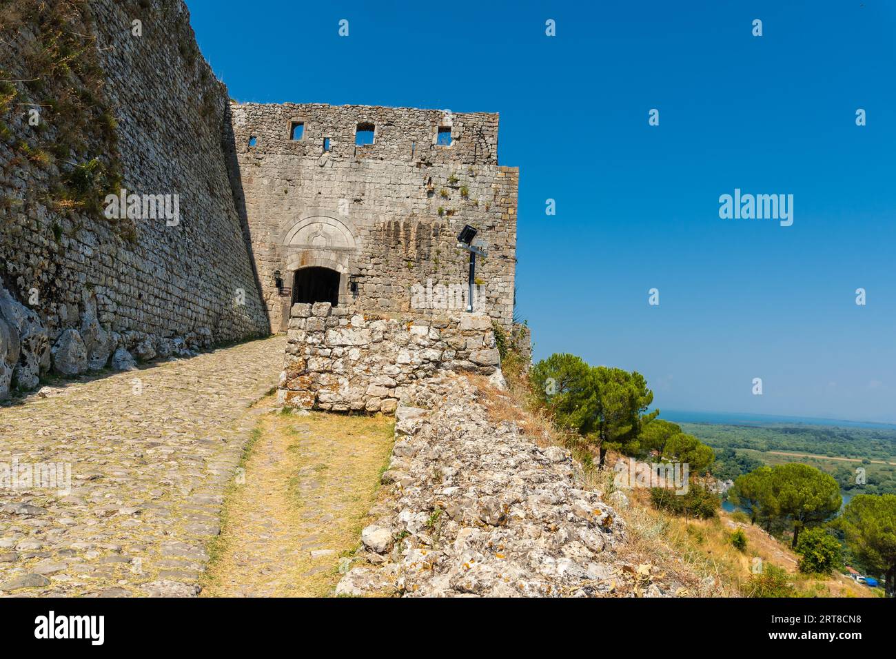 Entry into the walls of Rozafa Castle and its citadel in the lakeside ...