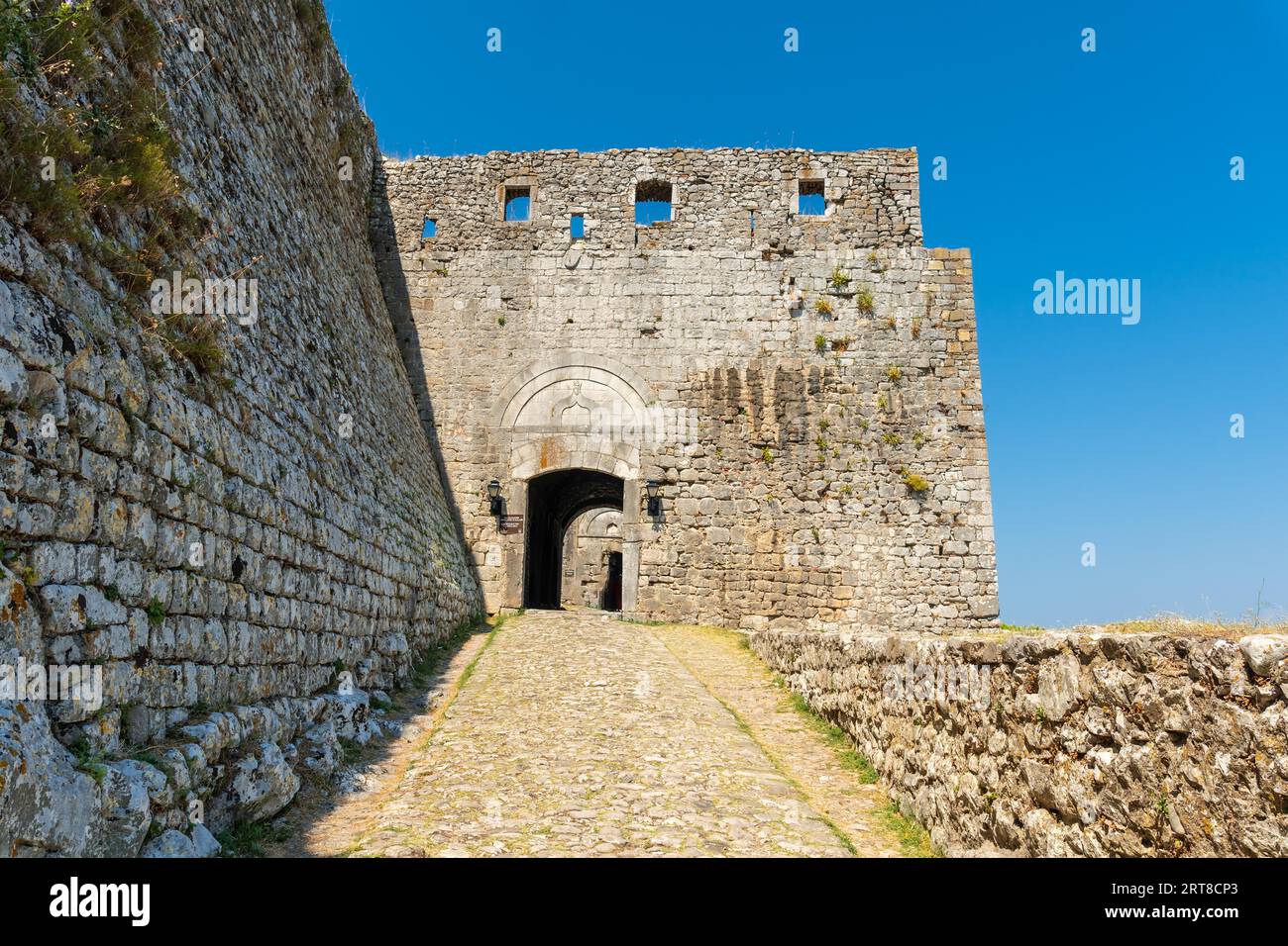 Entry into the walls of Rozafa Castle and its citadel in the lakeside ...