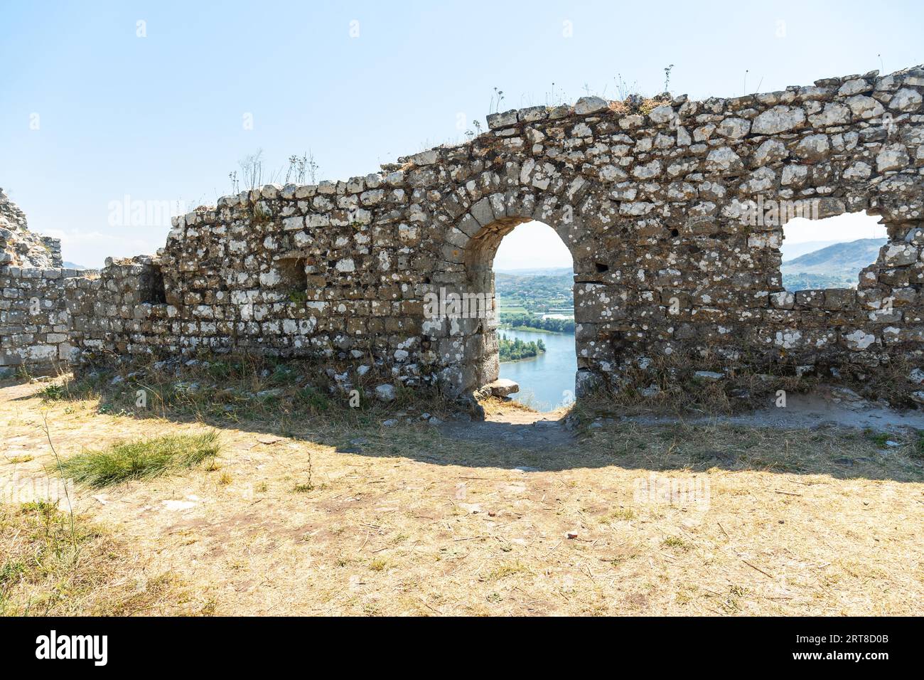 Arches on the wall of Rozafa Castle and its citadel in the city Shkoder ...
