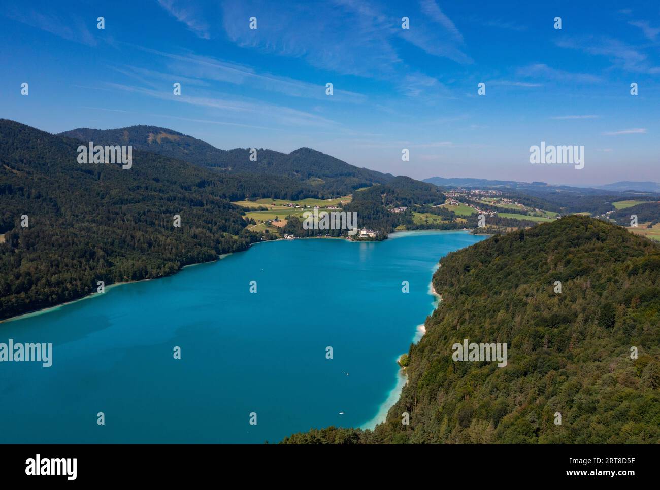 Drone shot, Fuschl Castle, Fuschlsee, Fuschl am See, Salzkammergut ...