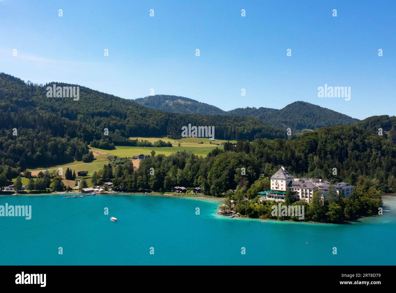 Drone shot, Fuschl Castle, Fuschlsee, Fuschl am See, Salzkammergut ...