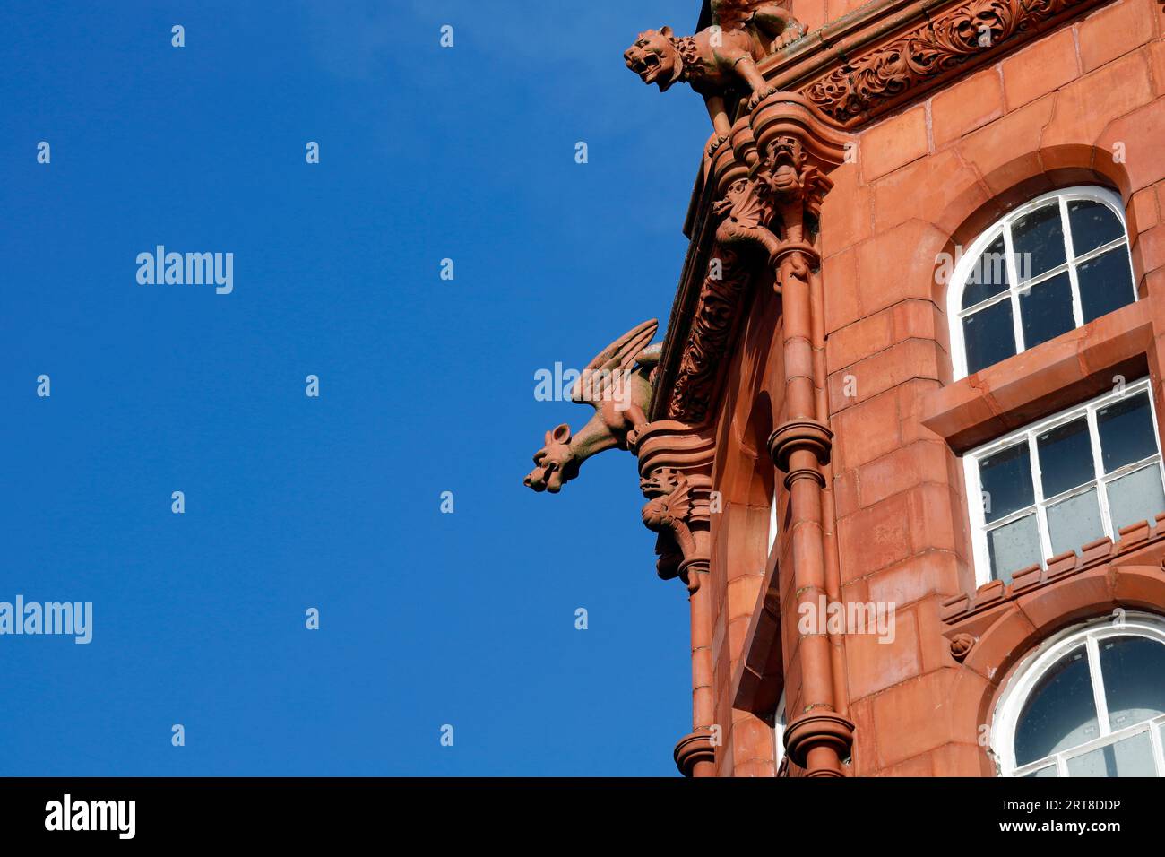 Gargoyles and decorative detail from the Pierhead Building, Cardiff Bay ...