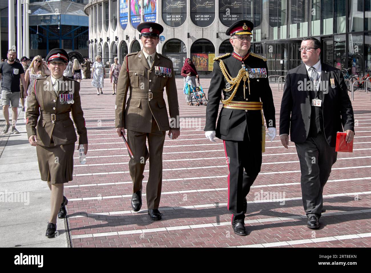 Military personnel UK in full uniform during a recruitment exhibition ...