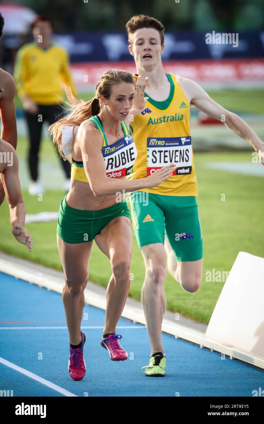 MELBOURNE, AUSTRALIA, FEBRUARY 9: Team Australia's Luke Stevens passes ...