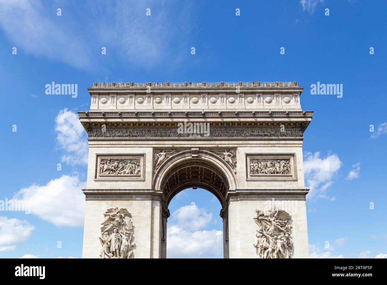 Paris, France, May 13, 2017: Famous Arc de Triomphe against a blue sky ...