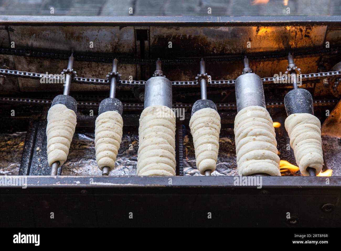 Prague, Czech Republic, March 18, 2017: Famous Czech pastry Trdelnik ...