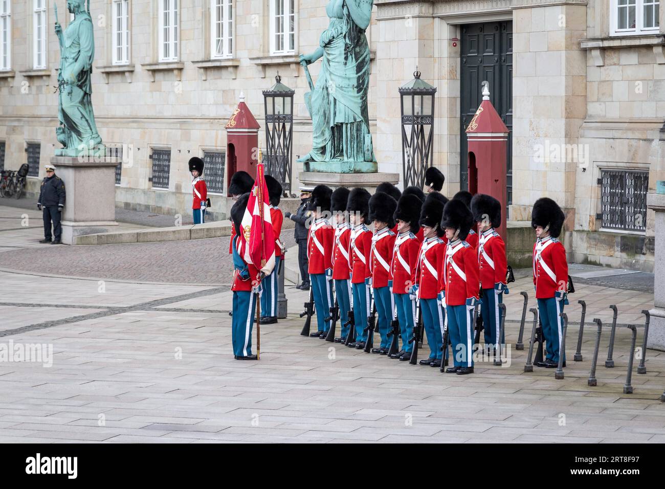 Copenhagen, Denmark, January 04, 2017: The Royal Guards await Queen ...