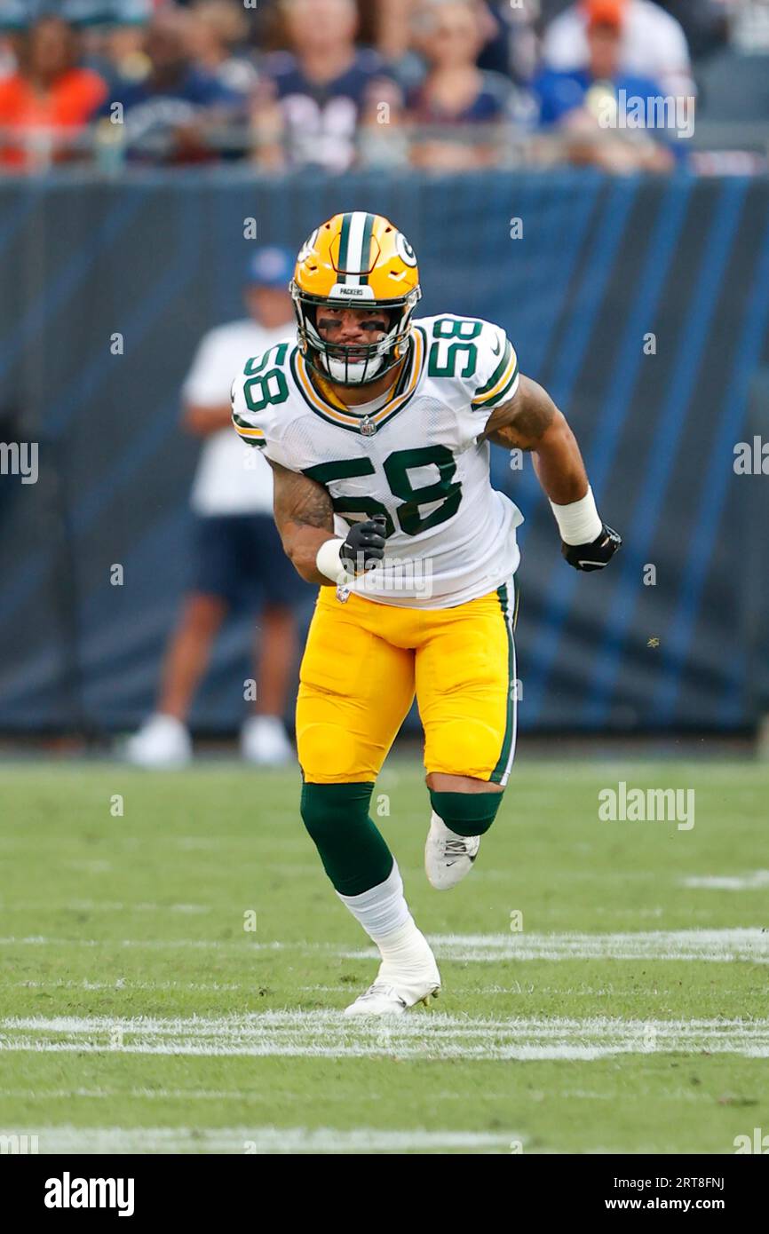Green Bay Packers linebacker Isaiah McDuffie (58) runs on the field ...