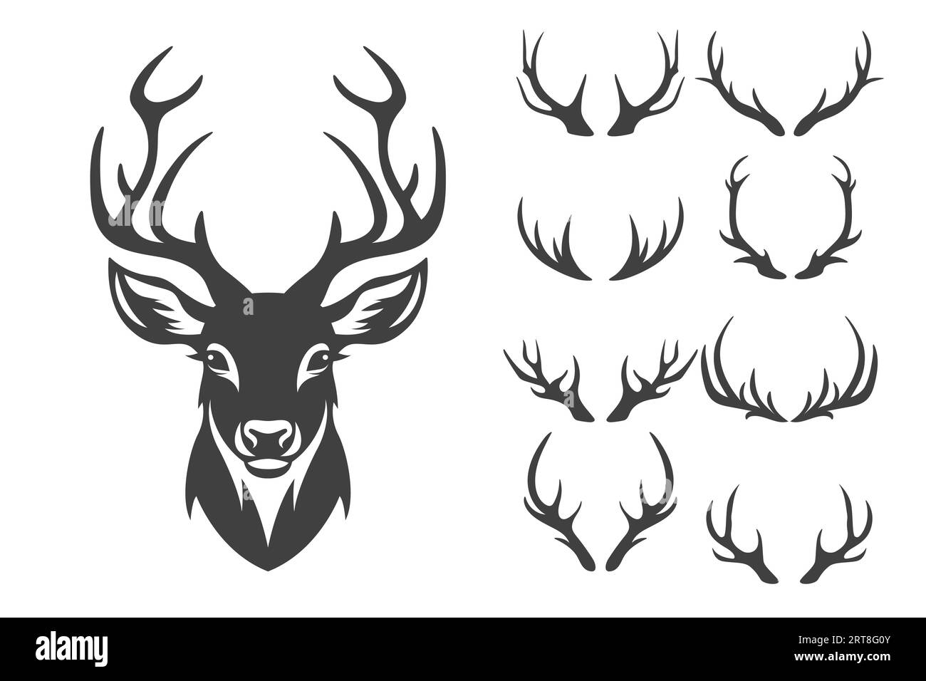 Vector Christmas Reindeer Horns, Antlers. Deer Horn Silhouettes. Hand ...