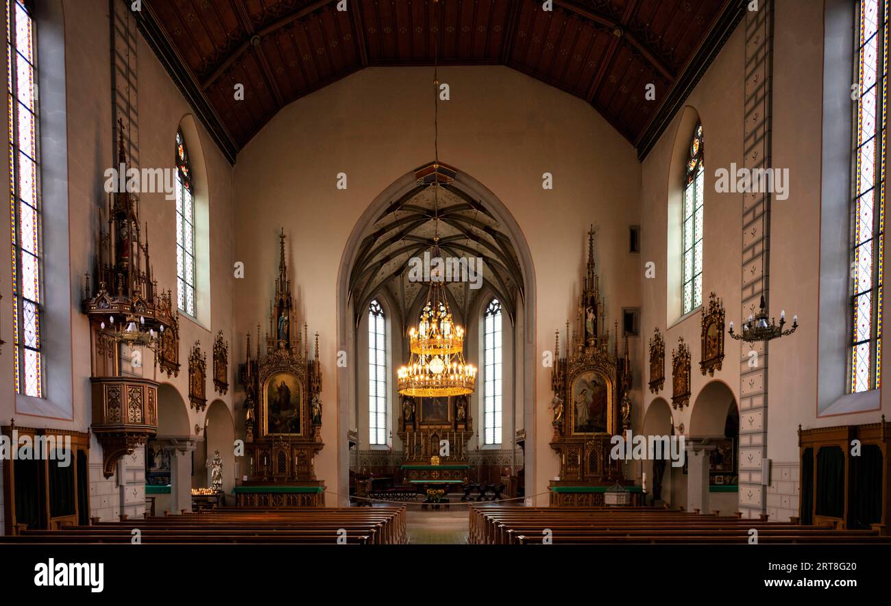 Interior photograph of nave, altar and apse, St. John's parish church ...