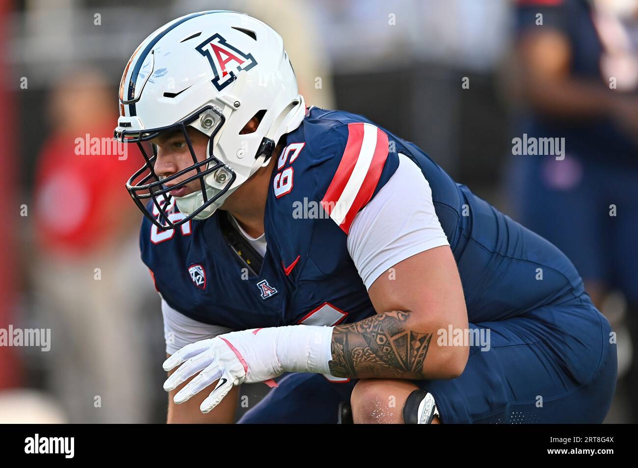 STARKVILLE, MS - SEPTEMBER 09: Arizona offensive lineman Leif Magnuson ...