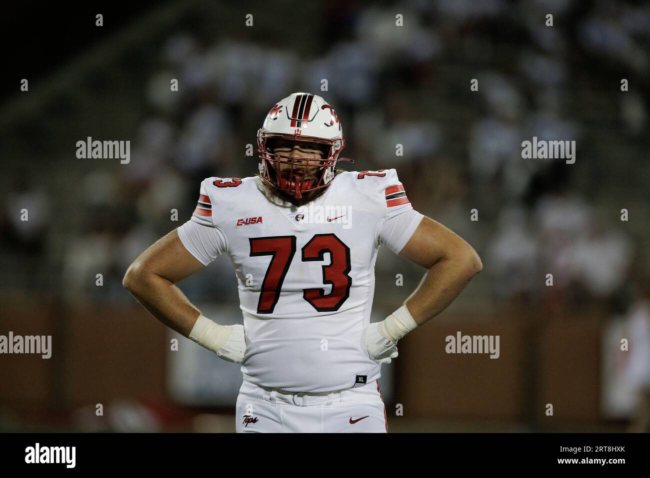 Western Kentucky offensive lineman Wes Dorsey (73) gets ready to line ...