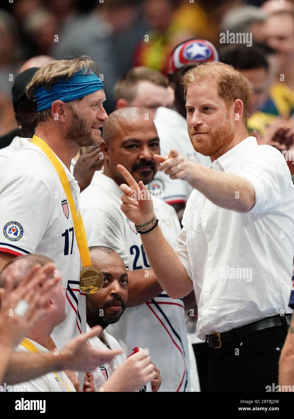 The Duke of Sussex, presents medals during the wheelchair rugby finals ...