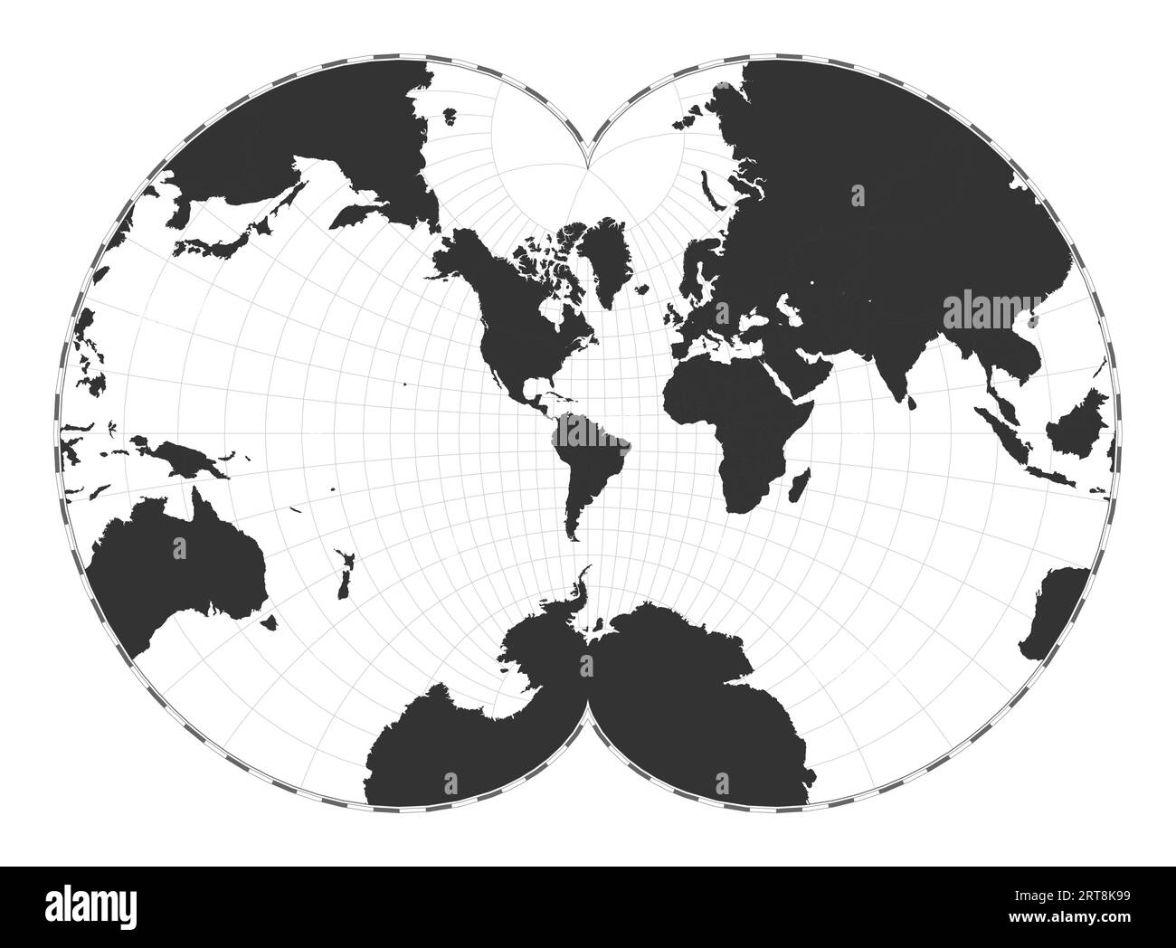Vector world map using August's epicycloidal conformal projection Stock ...