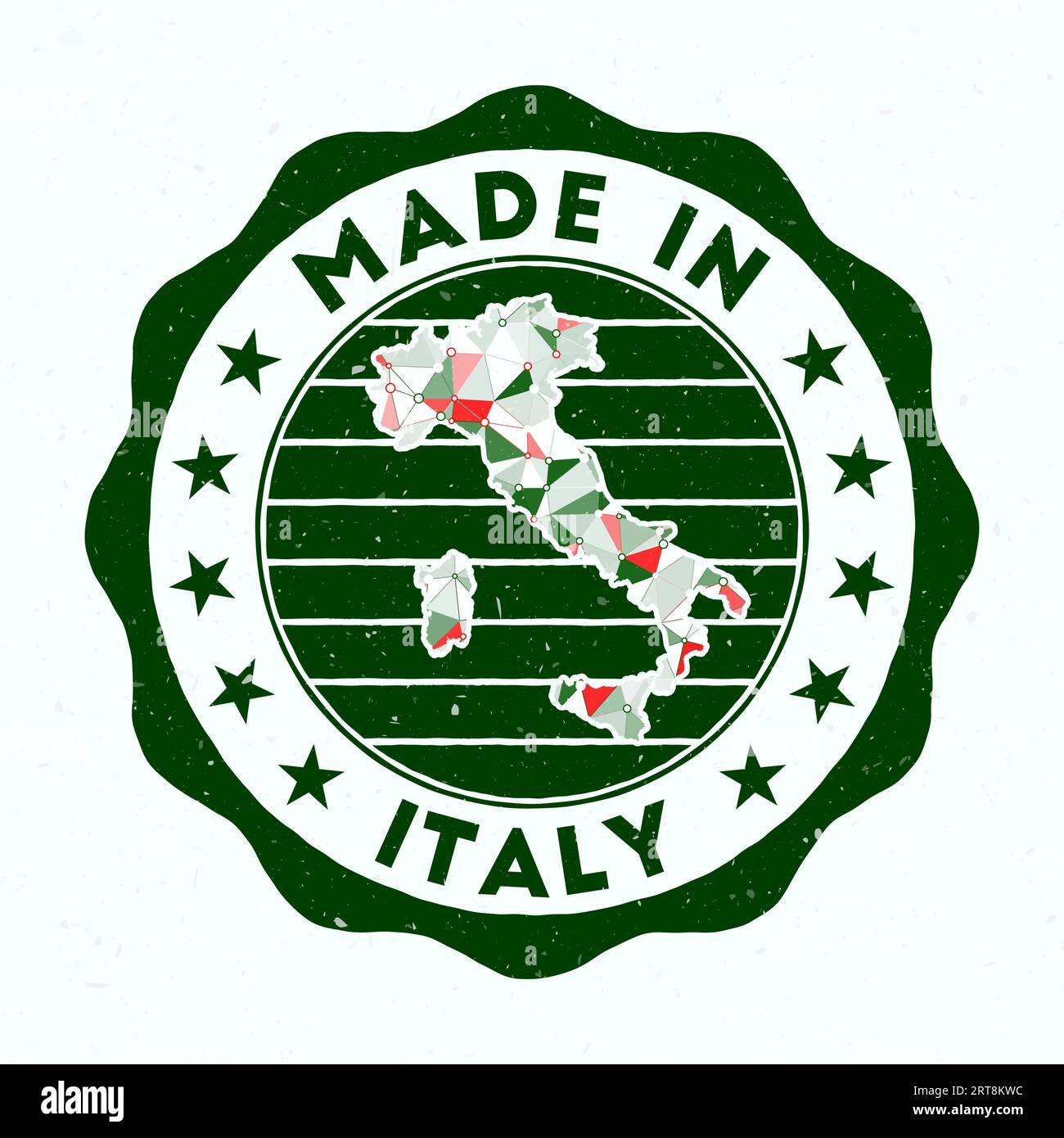 Made In Italy. Country round stamp. Seal of Italy with border shape ...