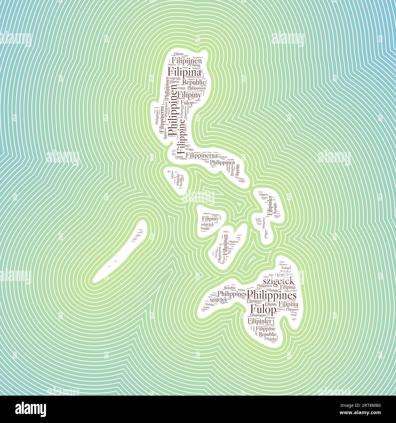 Philippines shape formed by country name in multiple languages ...