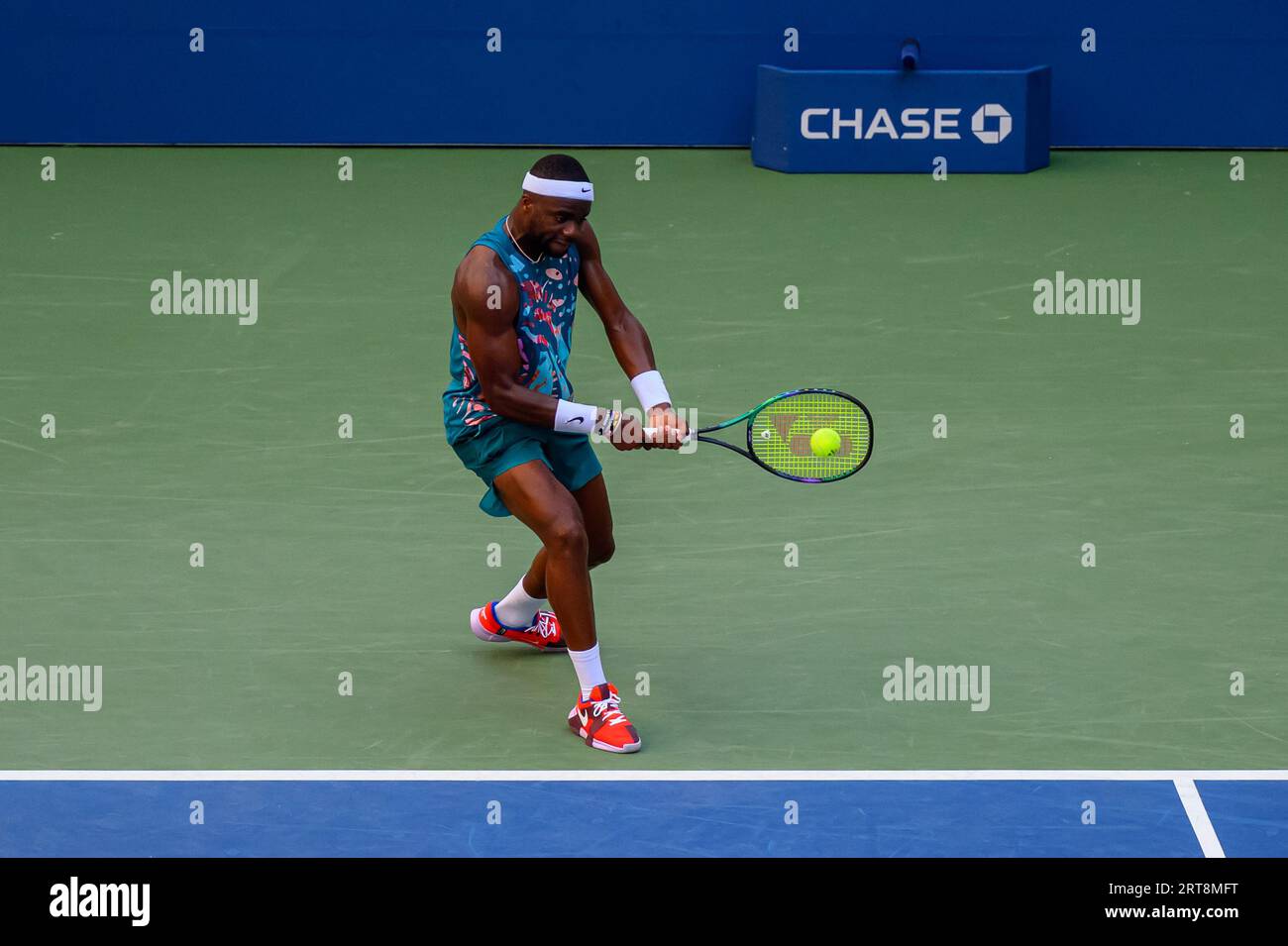 The professional tennis player Frances Tiafoe in a competitive US Open ...