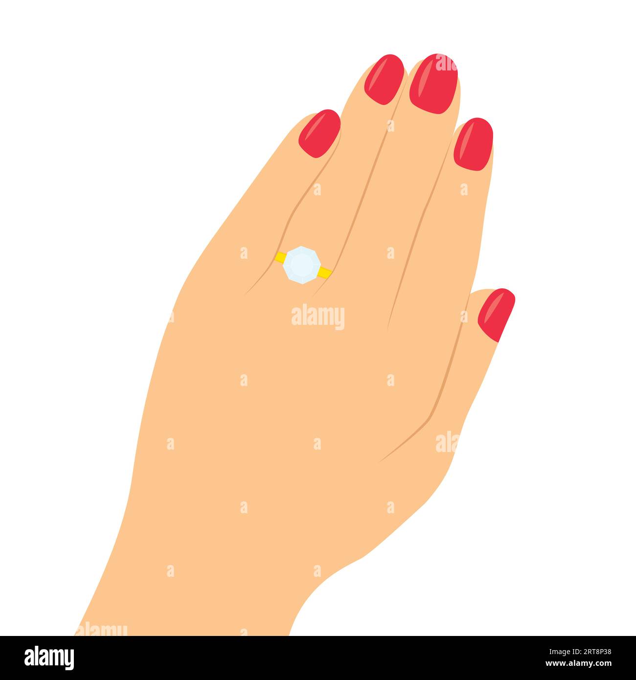 woman hand with diamond engagement ring - vector illustration Stock ...