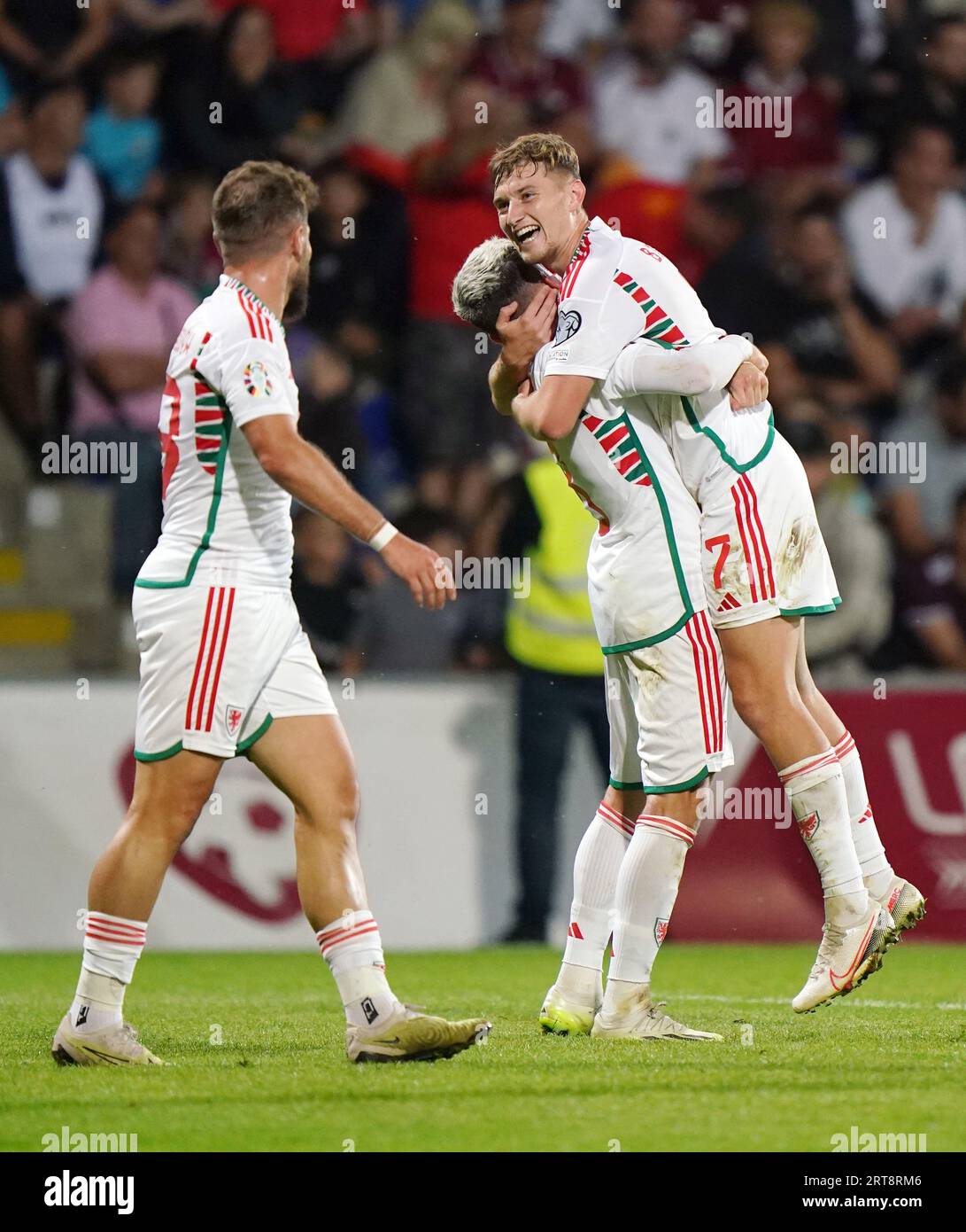Wales' David Brooks celebrates scoring their side's second goal of the ...