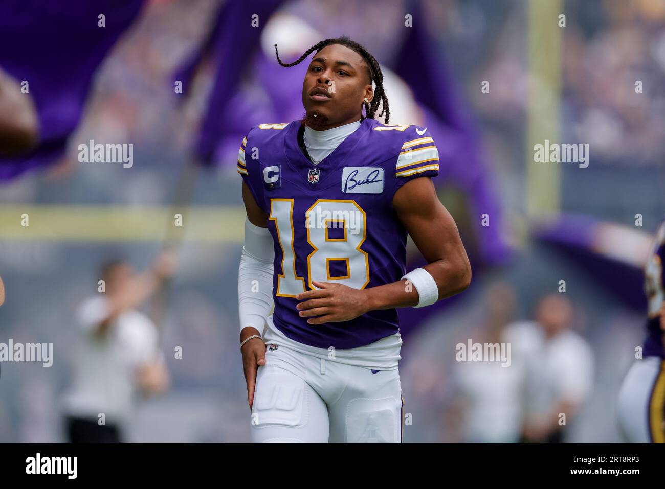 Minnesota Vikings wide receiver Justin Jefferson (18) enters the field ...
