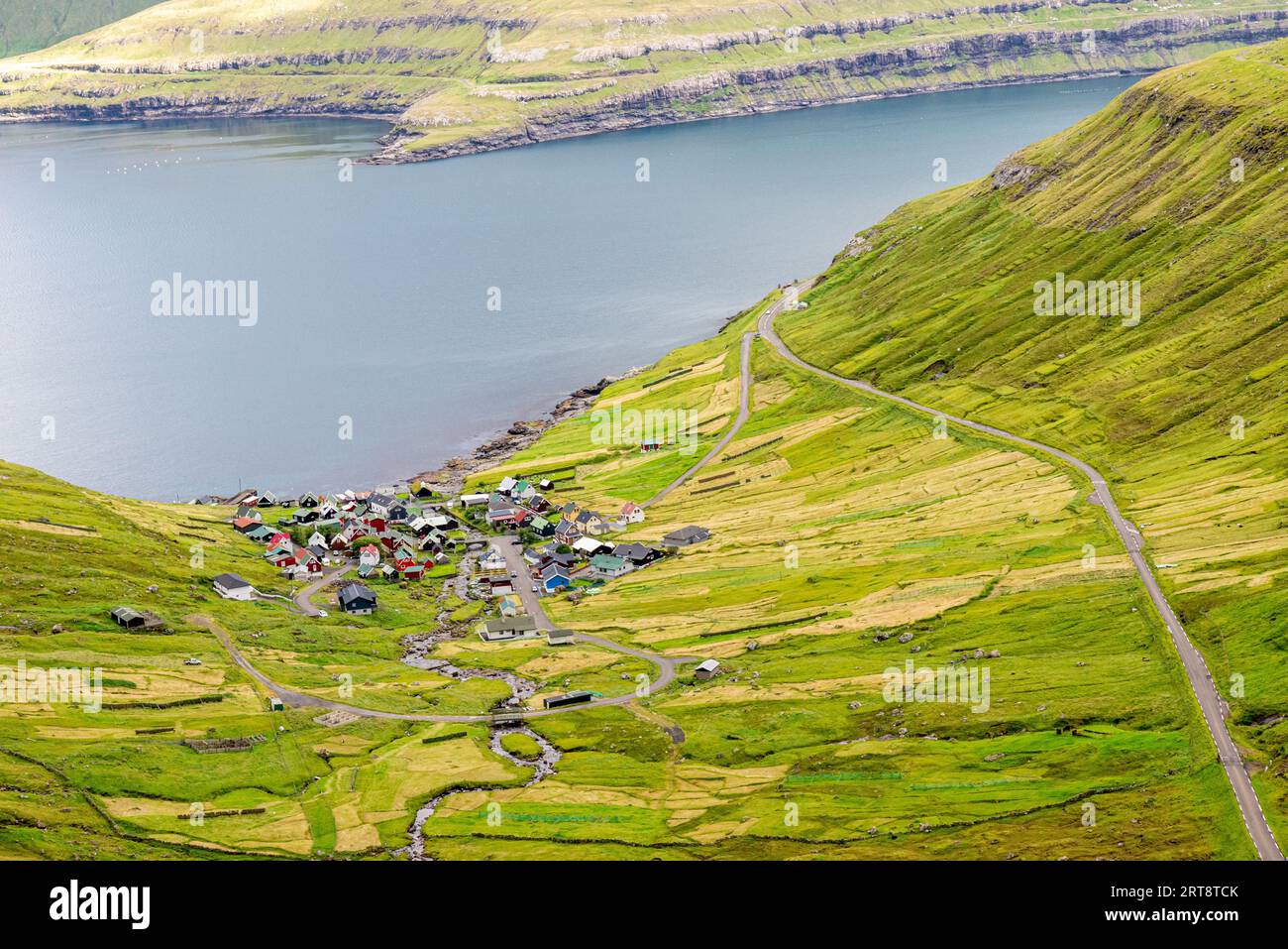 View of Funningur village and Funningsfjørður, Eysturoy Island, Faroe ...