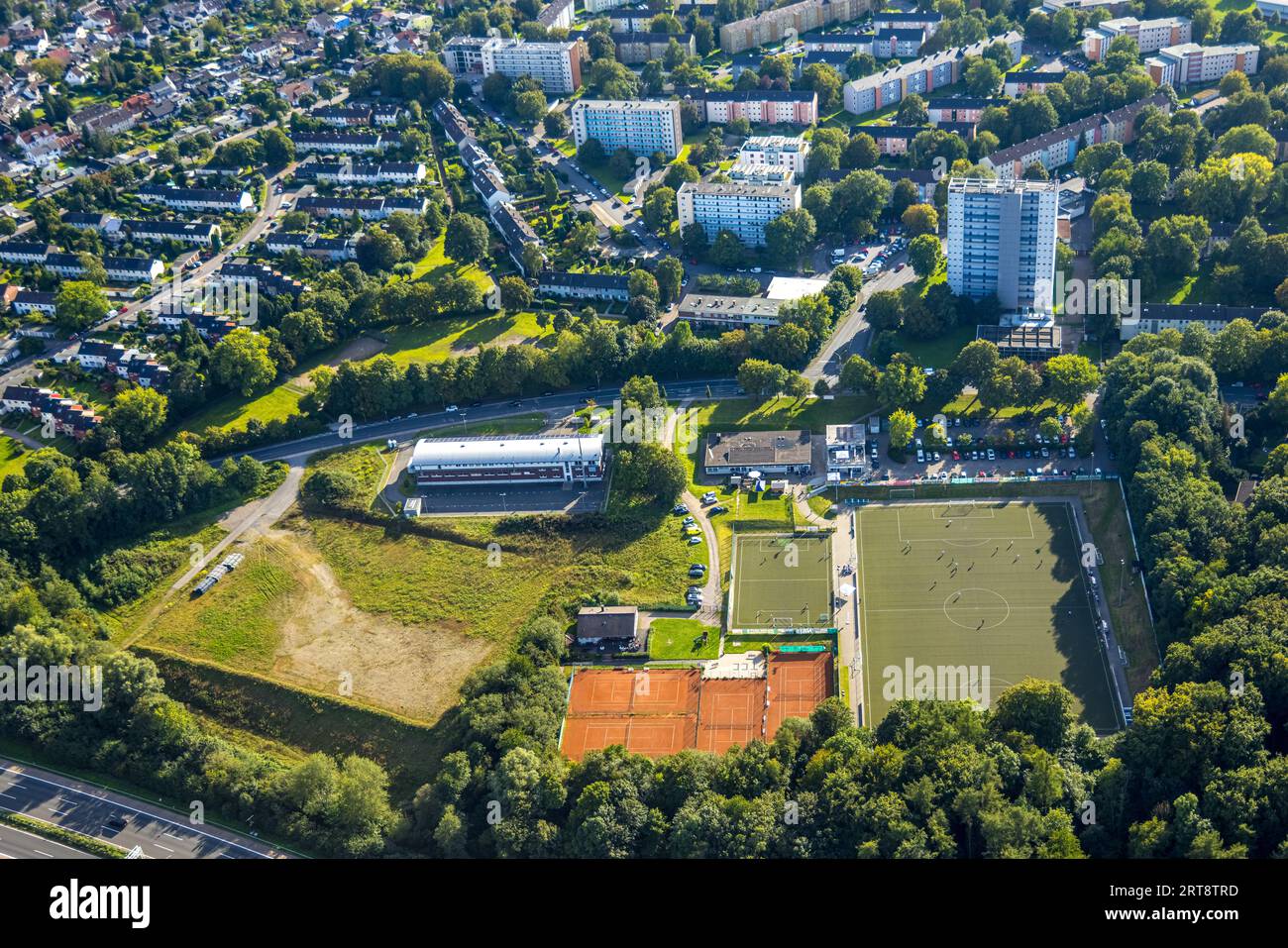 Aerial view, district sports facility Emst, volunteer fire department ...