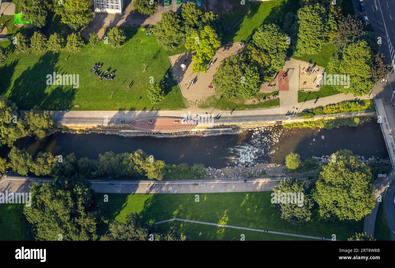 Aerial view, Volmepark and river Volme, playground at Ricarda-Huch ...