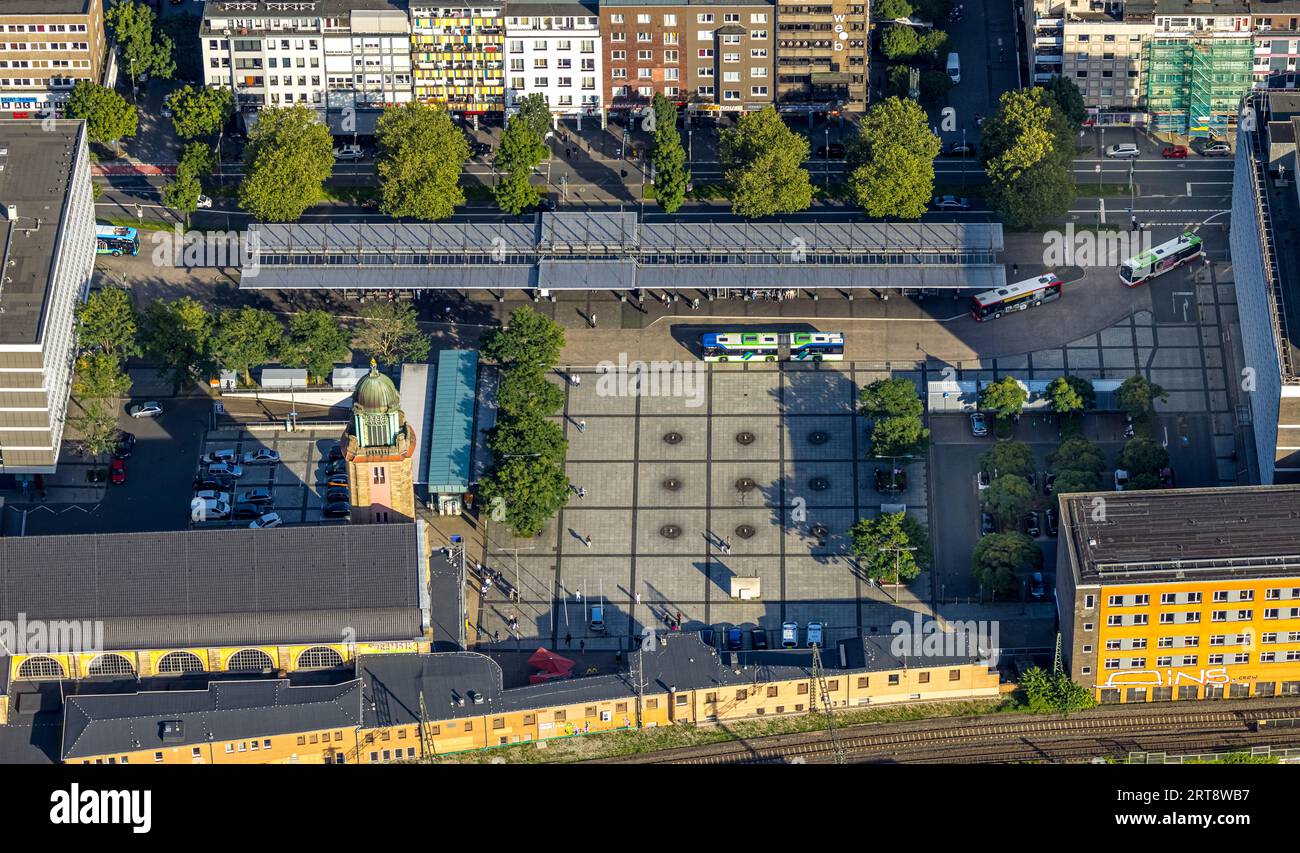 Aerial view, bus station at main station, Berliner Platz, middle town, Hagen, Ruhr area, North ...